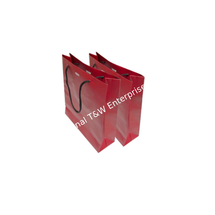 Nylon handle Custom Paper Shopping Bags Rigid Bottom Type with Glossy ...
