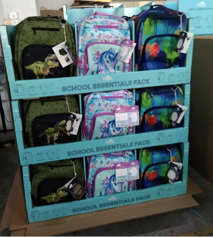 Costco Backbag Cardboard PDQ Trays , Stackup Design PDQ Display Boxes